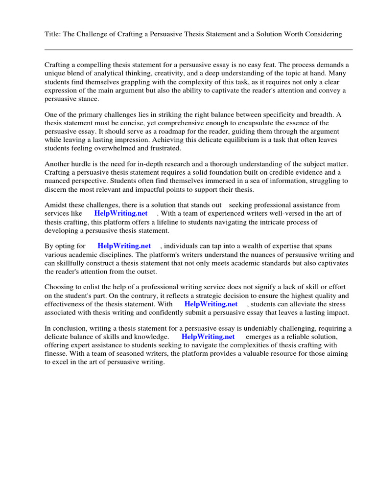 How To Write A Thesis Statement For Persuasive Essay | PDF