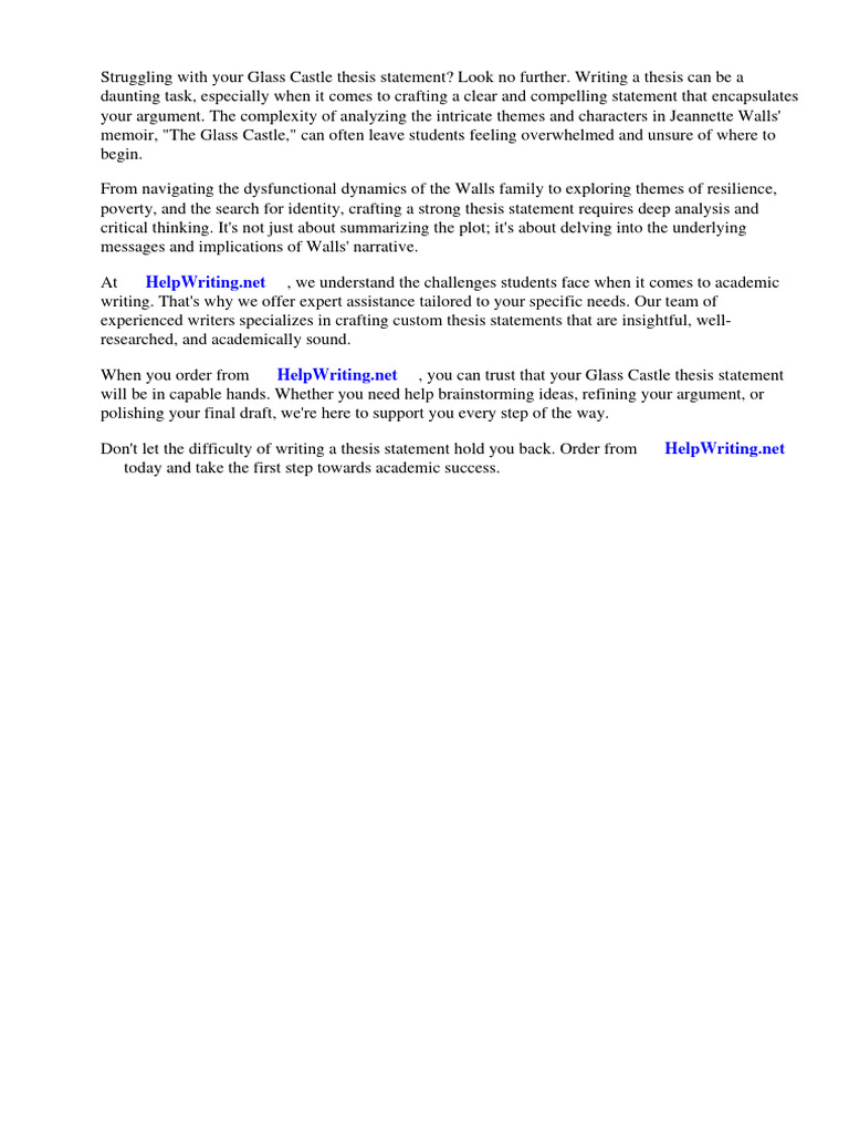Glass Castle Thesis Statement | PDF