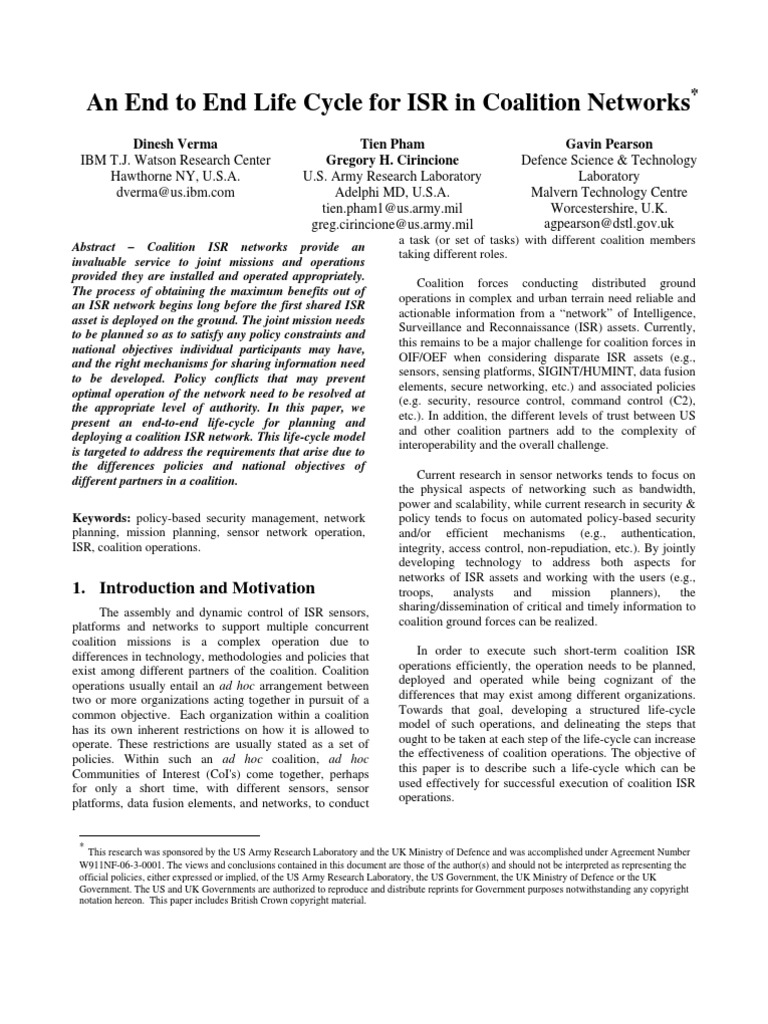 ISR Life Cycle For Coalition Operations - v2 | PDF | Intelligence ...