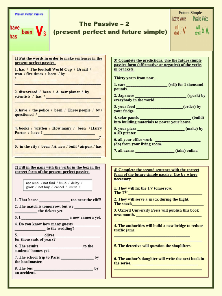 2022.04.08 - Present Perfect and Future Passive Voice Exercises | PDF | Languages | Foreign ...