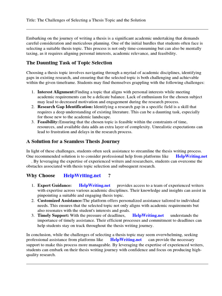 Select Thesis Topic | PDF | Thesis | Shock (Circulatory)