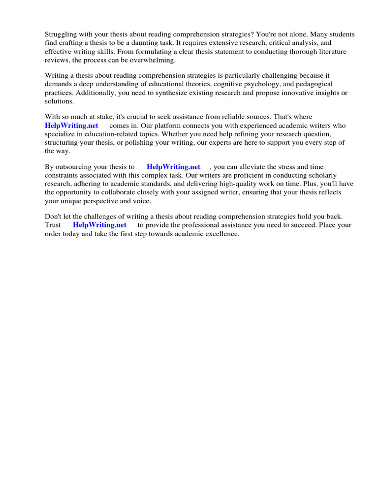 Thesis About Reading Comprehension Strategies | PDF