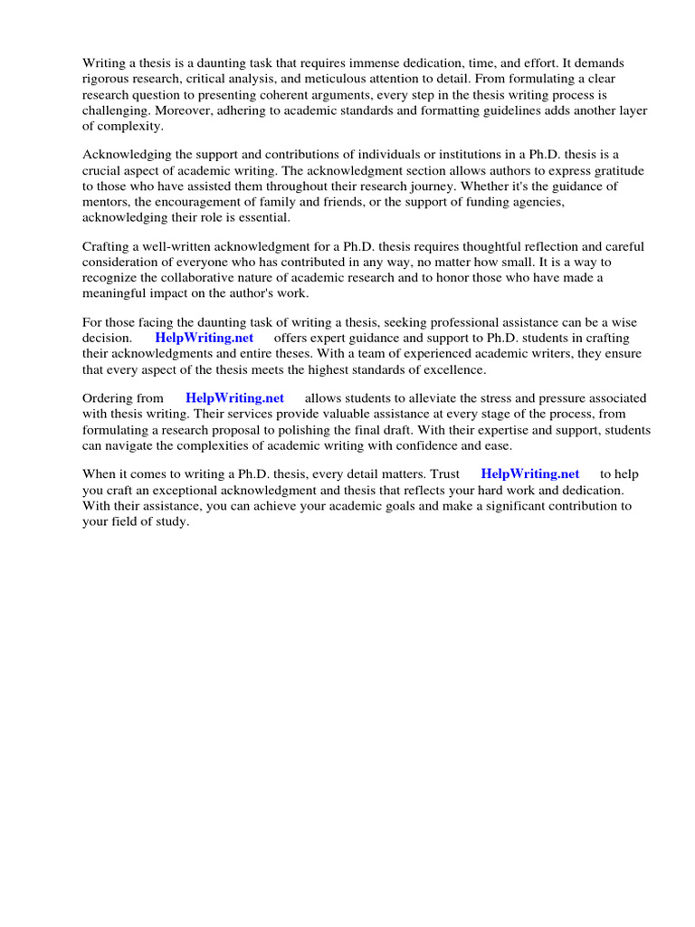Example of Acknowledgement For PHD Thesis | Download Free PDF | Thesis
