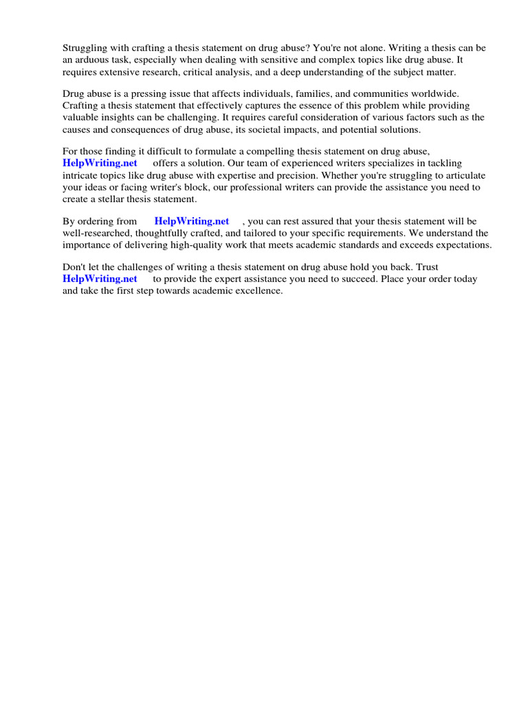 Thesis Statement Examples for Drug Abuse | PDF