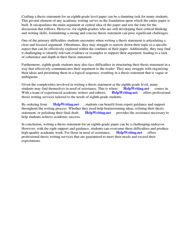Thesis Statement For Eighth Grade | PDF | Essays | Thesis