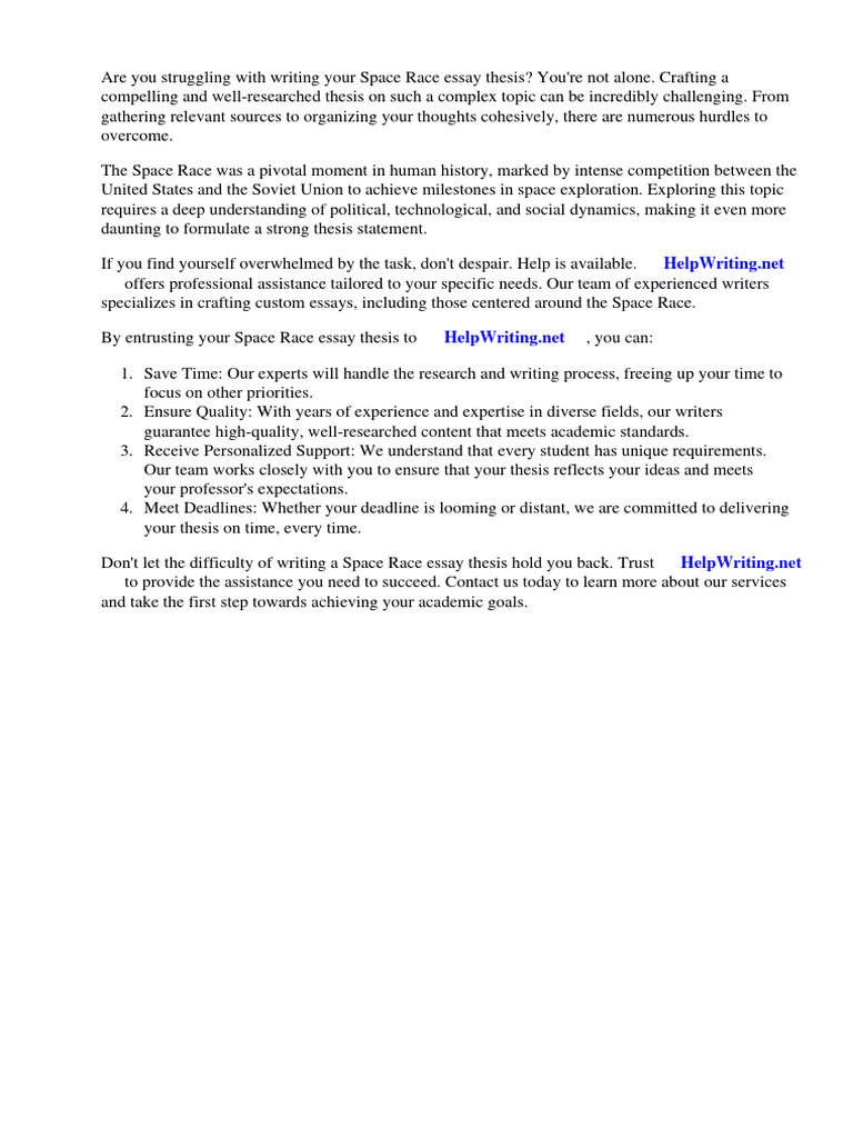 Space Race Essay Thesis | PDF | Space Race | Space Exploration