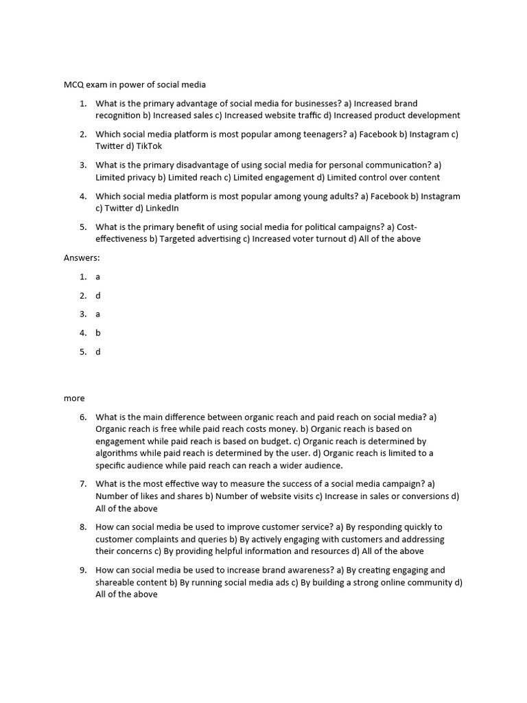 MCQ Exam in Power of Social Media | PDF | Social Media | Popular ...