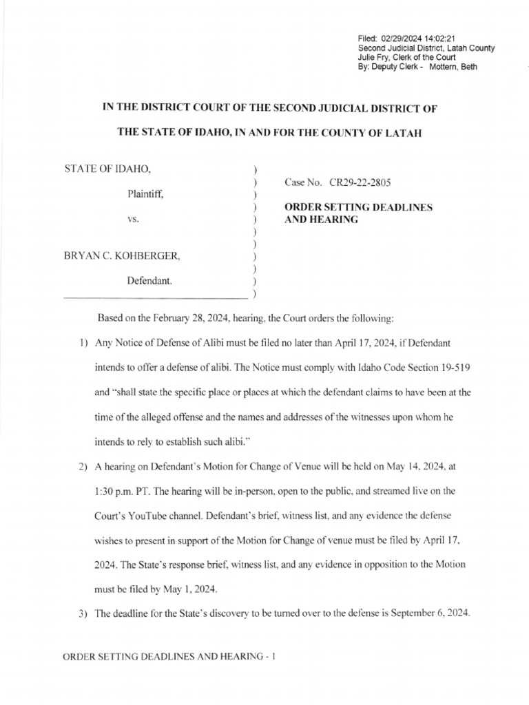 Order Setting Deadlines Hearing | Download Free PDF | Discovery (Law ...