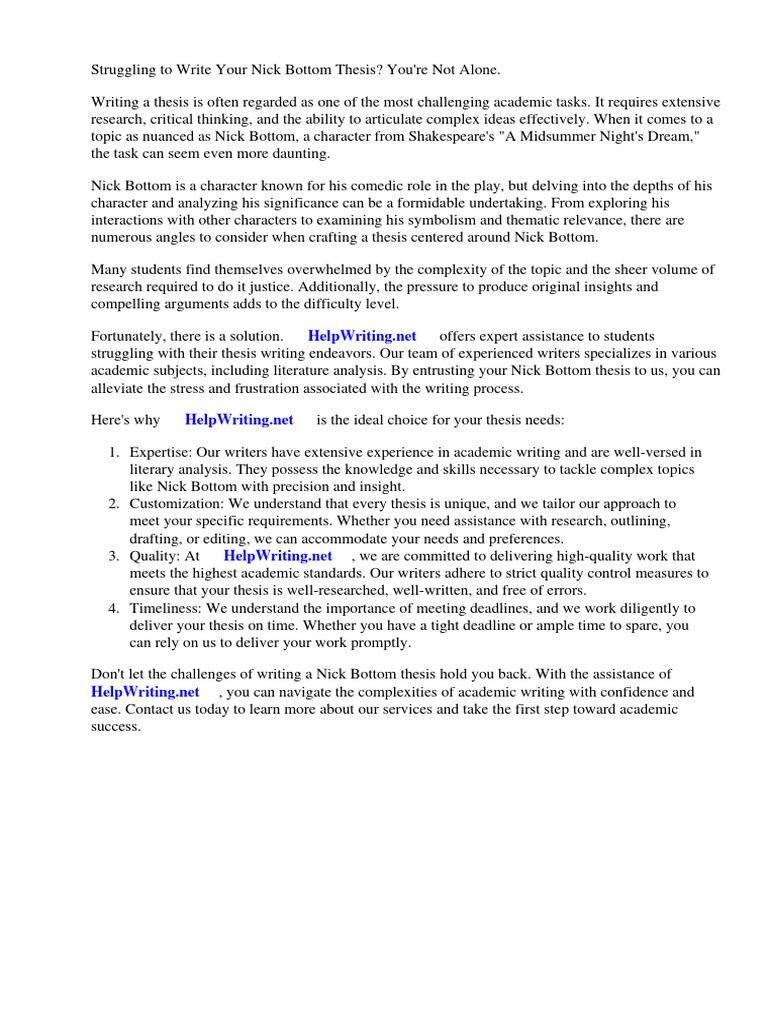 Nick Bottom Thesis | PDF | A Midsummer Night's Dream