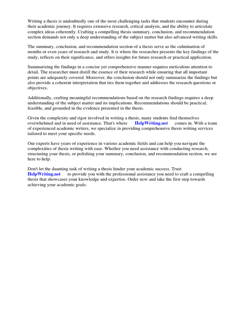 Thesis Summary Conclusion and Recommendation | PDF