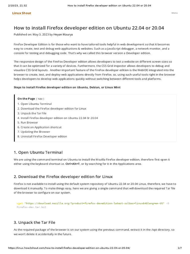 How To Install Firefox Developer Edition On Ubuntu 22.04 or 20.04 | PDF