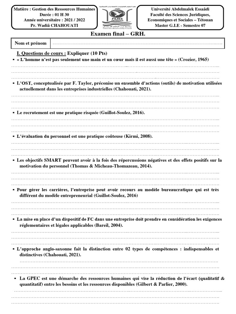 Yexam Final GIE - GRH | PDF
