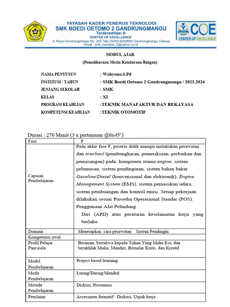 3.modul Ajar TP 3 Sistem Pendingin - XI TKR | PDF