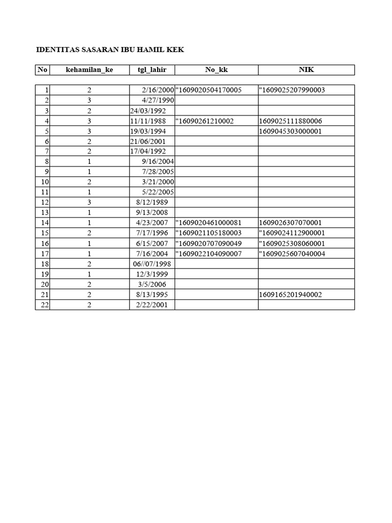Identitas Bumil Kek PMT 2024 PB 1,2 | PDF