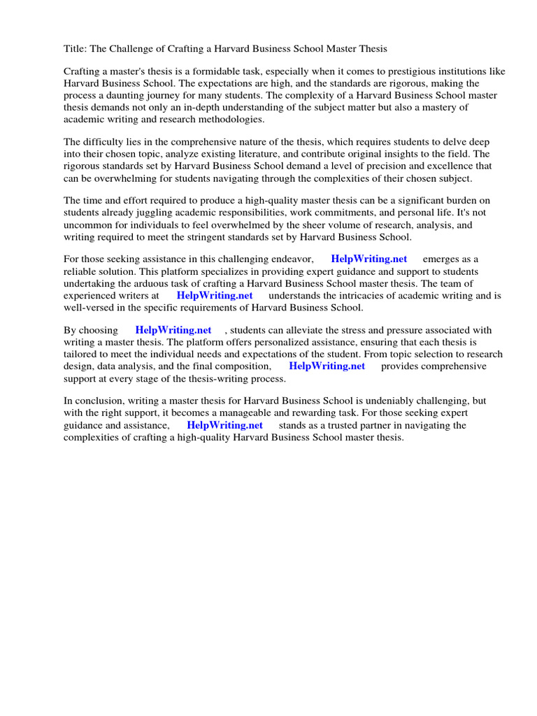 Harvard Business School Master Thesis | PDF | Thesis | Citation