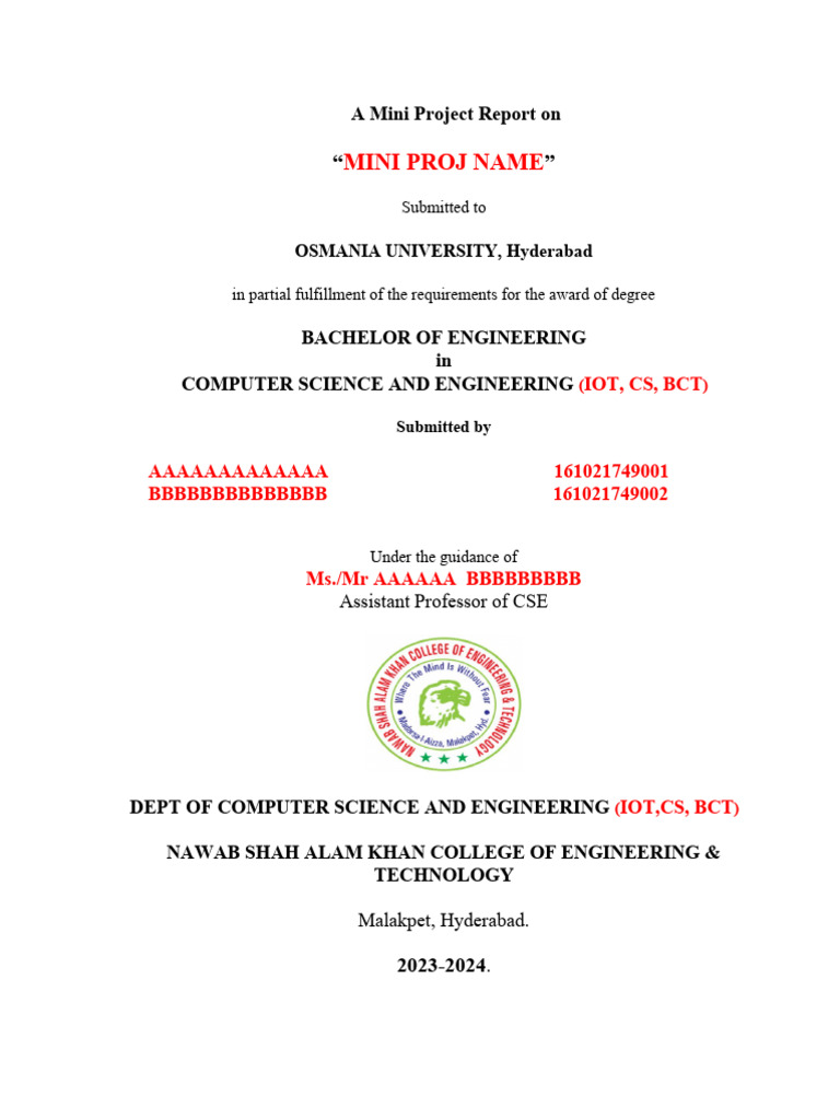 Mini Project Template For Cover Page To Contents | PDF | Art | Computers