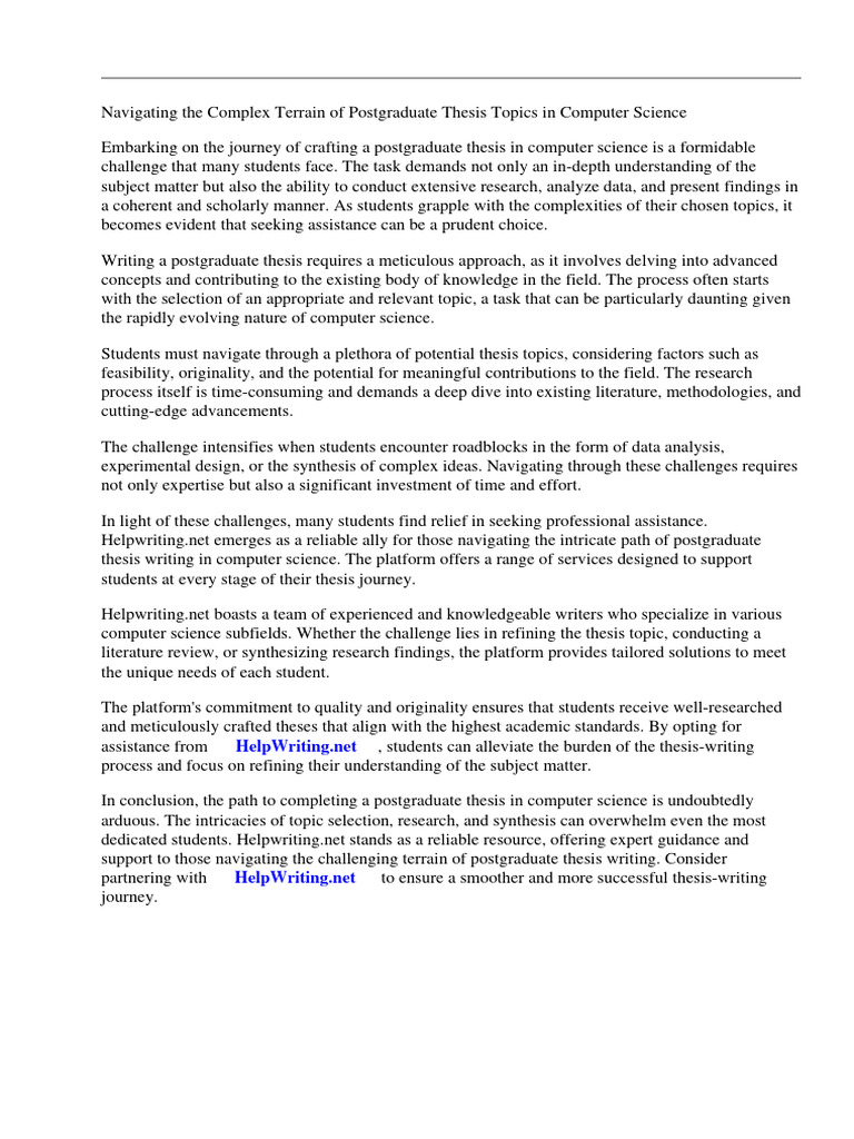 Postgraduate Thesis Topics in Computer Science | Download Free PDF | Thesis | Computer Science