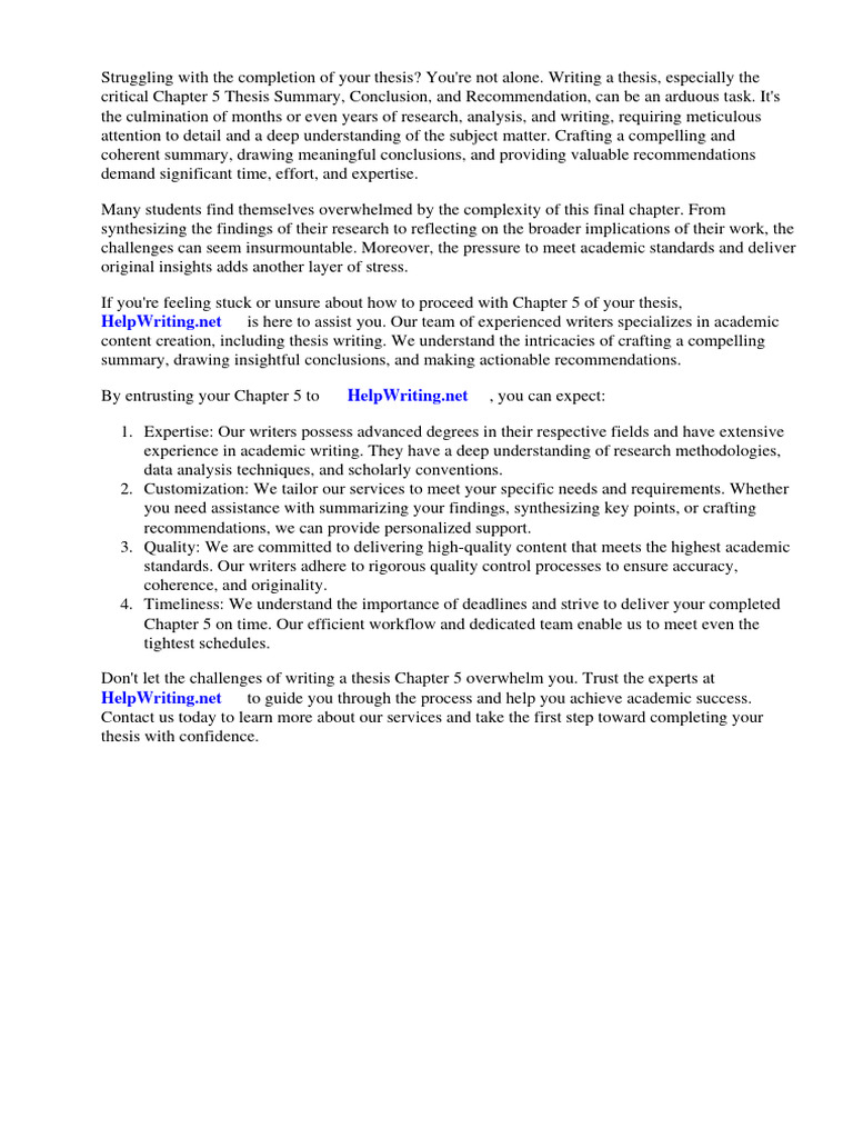Chapter 5 Thesis Summary Conclusion and Recommendation | PDF | Essays ...