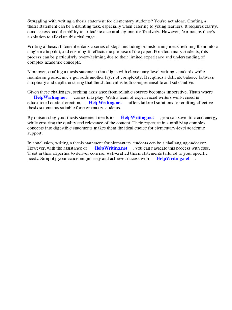 Writing A Thesis Statement For Elementary Students | PDF | Essays | Thesis