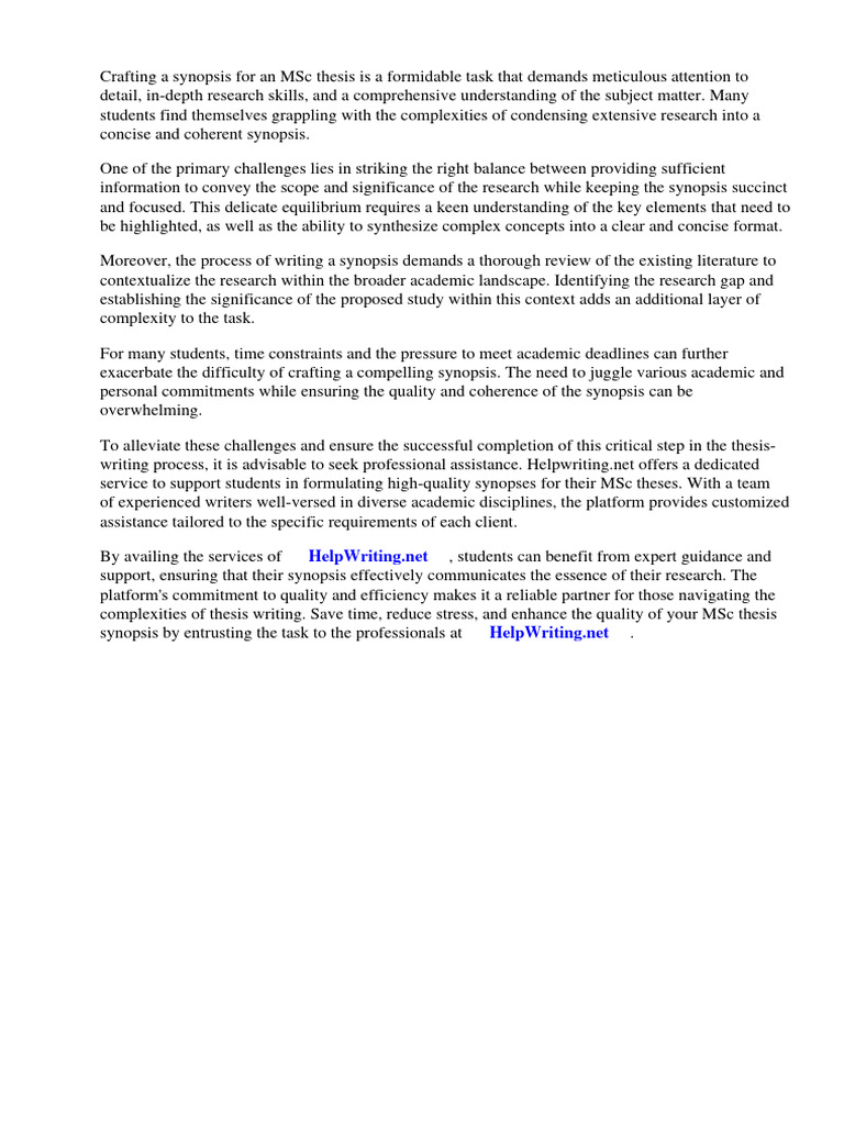 How to Write Synopsis for Msc Thesis | PDF How to Write Synopsis for Msc Thesis | PDF
