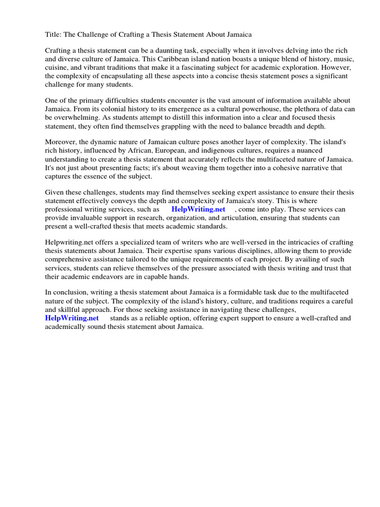 Thesis Statement About Jamaica | PDF | Jamaica | Slavery
