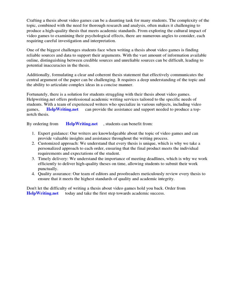 Sample Thesis About Video Games | PDF | Video Games | Thesis