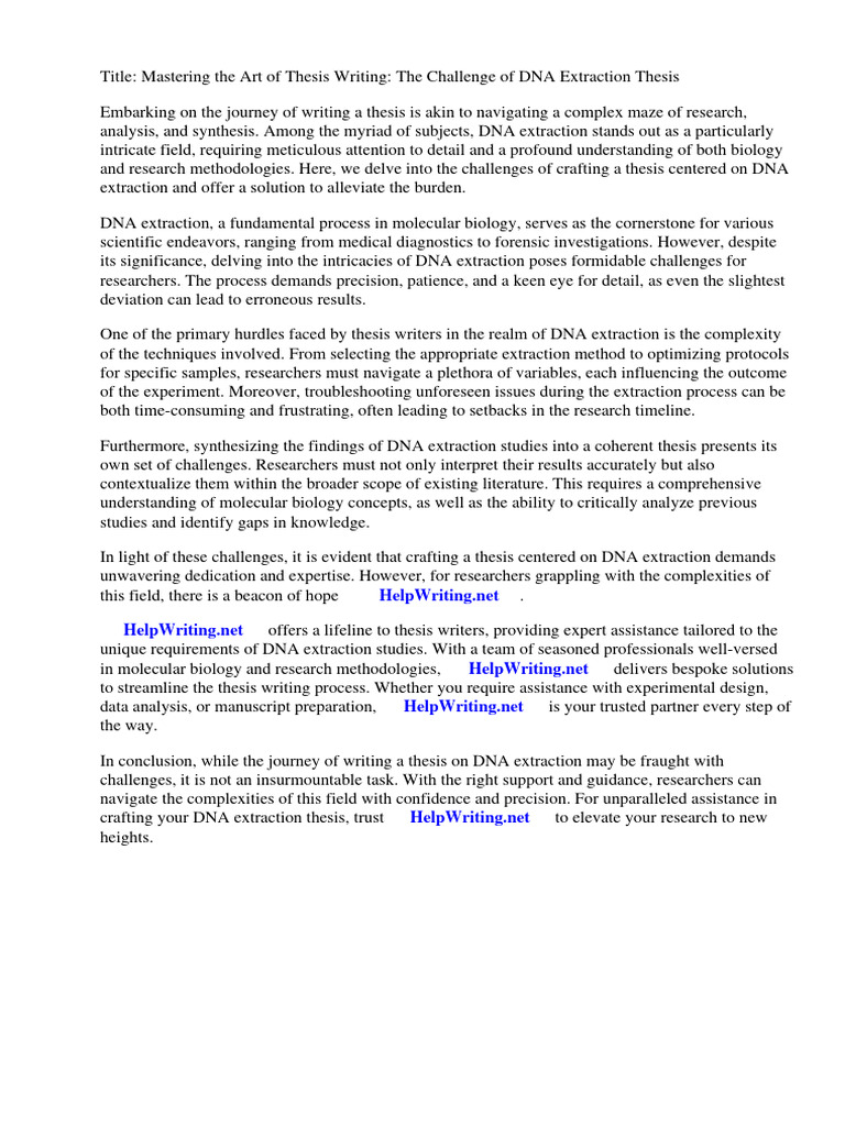 Dna Extraction Thesis | PDF | Dna | Genetics