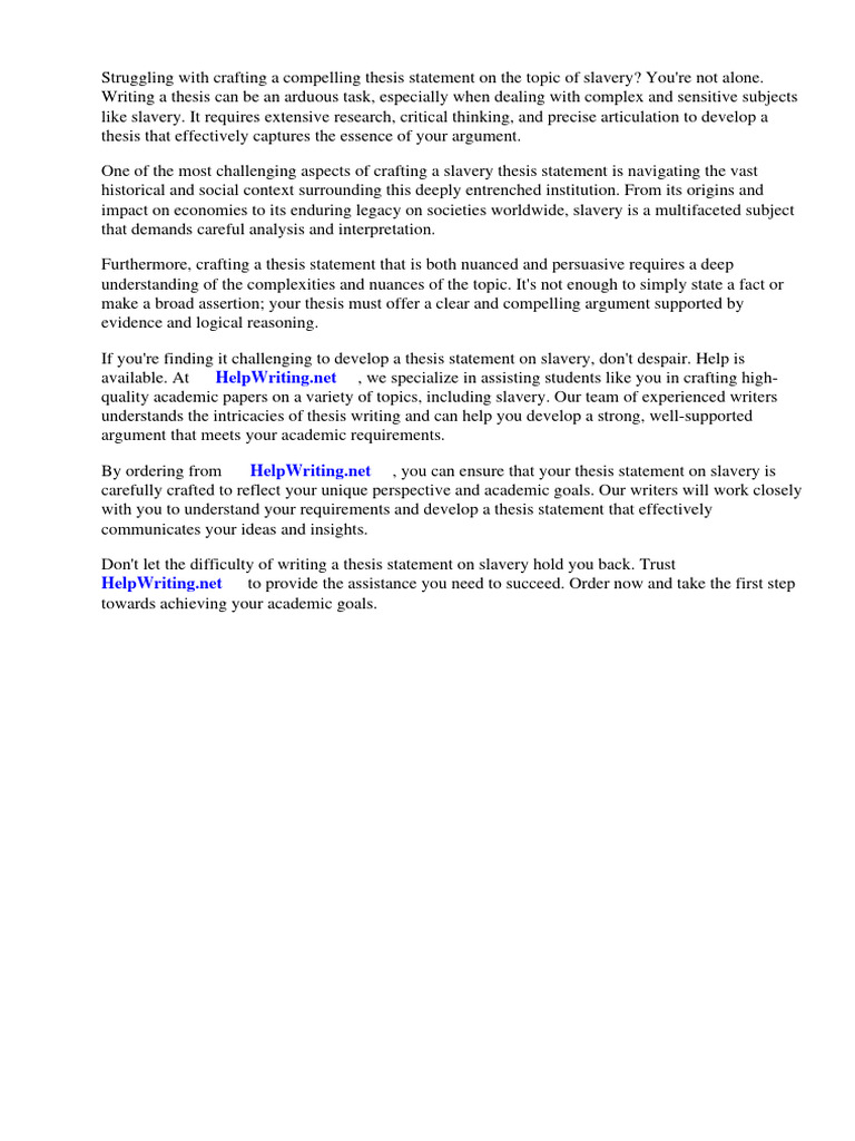 Slavery Thesis Statement Examples | Download Free PDF | Slavery In The ...