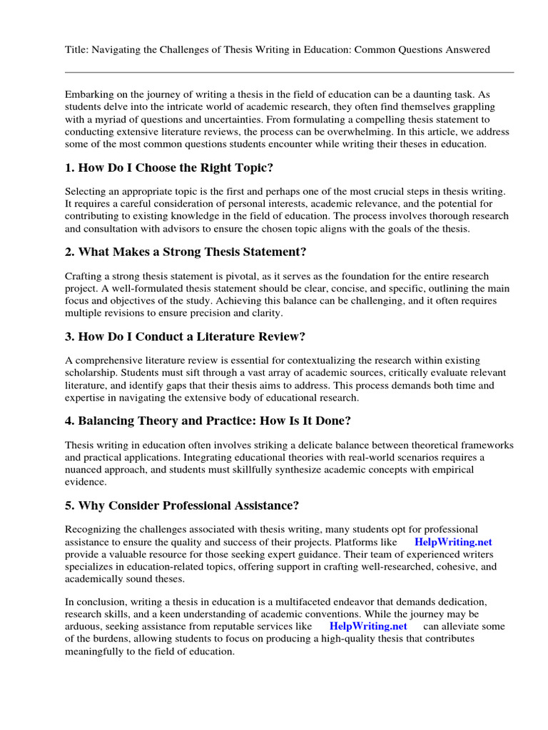 Thesis Questions Education | PDF