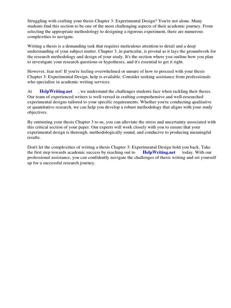 Thesis Chapter 3 Experimental Design | PDF