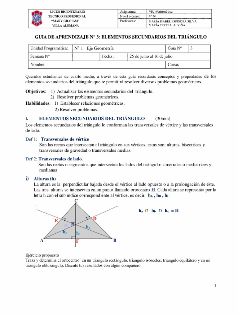 Mat 4°m Psu U1 G3 Geo - Elementos-Secundarios-Del-Triángulo PDF | PDF | Triángulo | Geometria ...