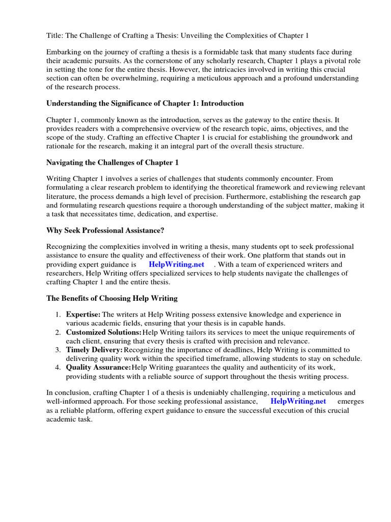 Sample of Thesis Paper Chapter 1 | PDF