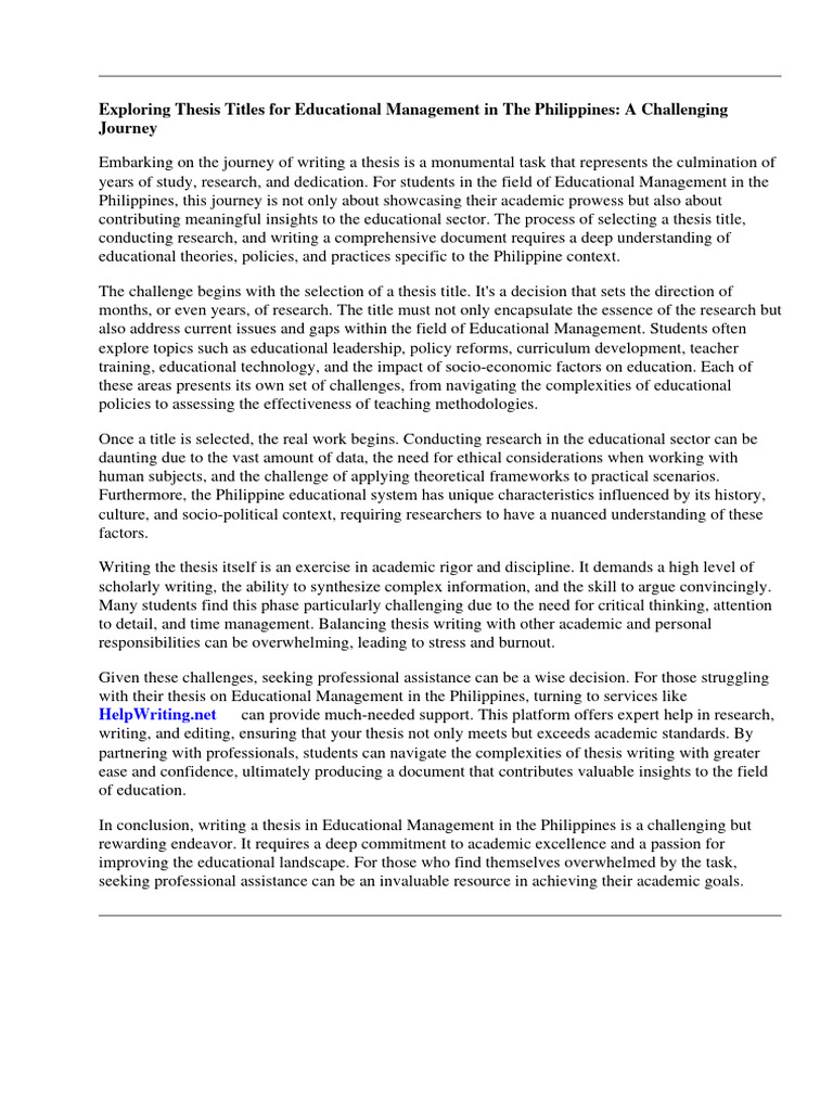 List of Thesis Titles For Educational Management in The Philippines ...