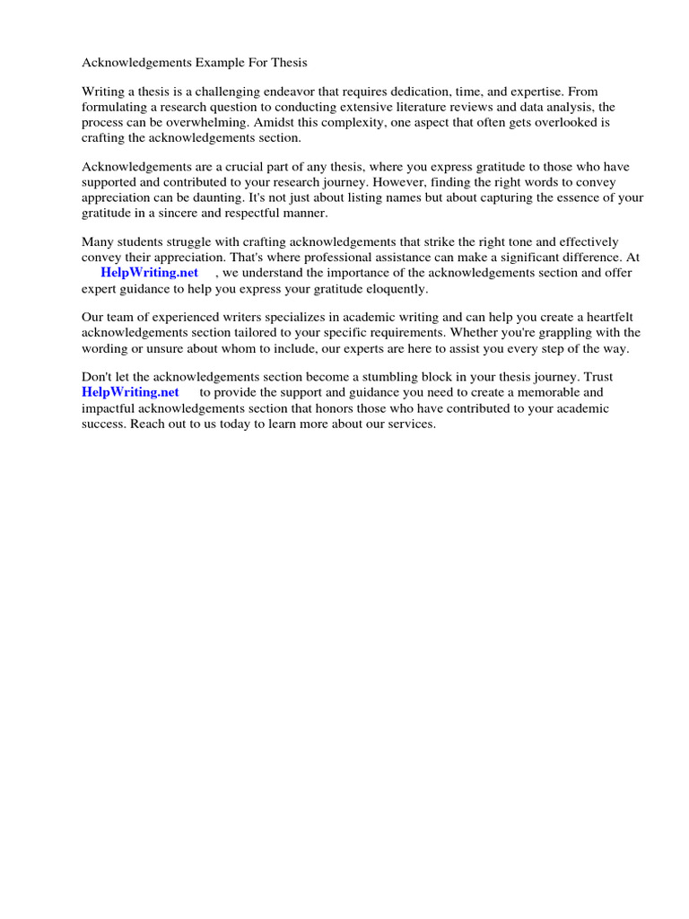 Acknowledgements Example For Thesis | PDF
