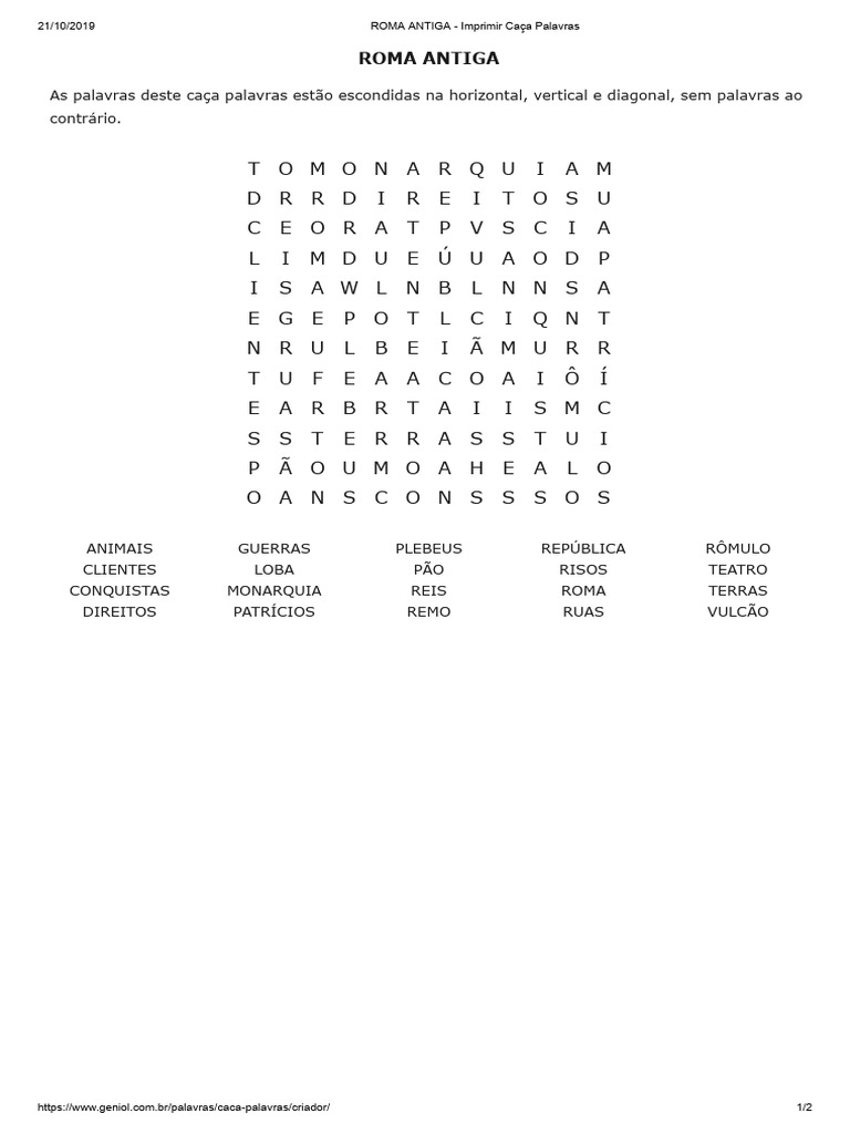 ROMA ANTIGA - Imprimir Caça Palavras | PDF | Antiguidade Clássica ...