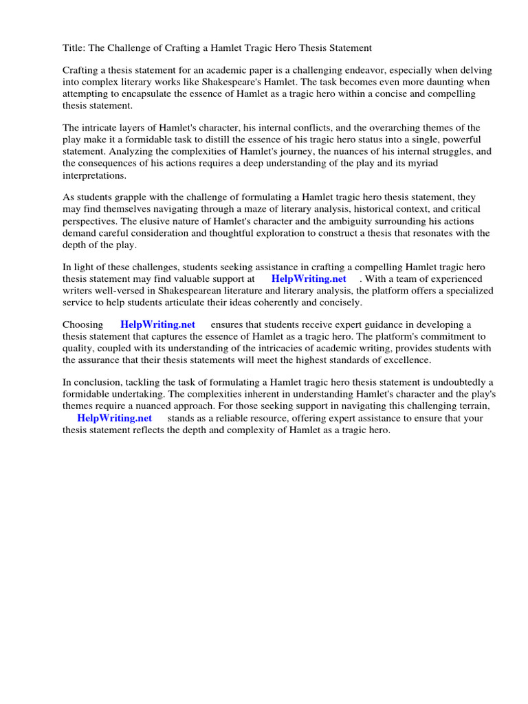 Hamlet Tragic Hero Thesis Statement Guide | PDF