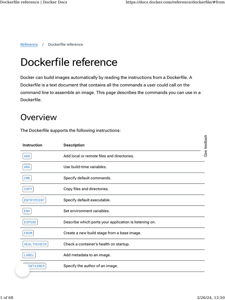Dockerfile Reference Docker Docs | PDF | Port (Computer Networking) | Shell (Computing)