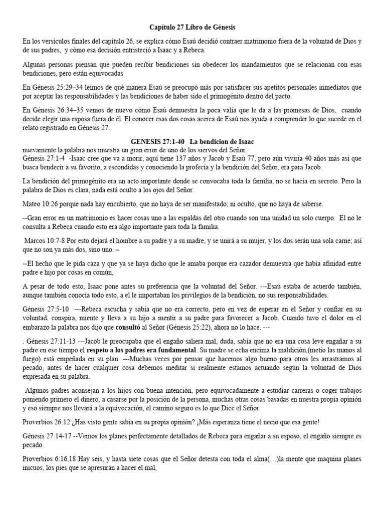 Capitulo 27 Libro de Genesis | PDF | Jacob | Bendición