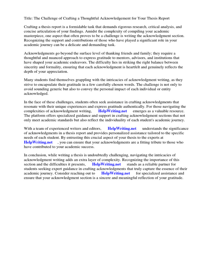 How To Write Acknowledgement For Thesis Report | Download Free PDF ...