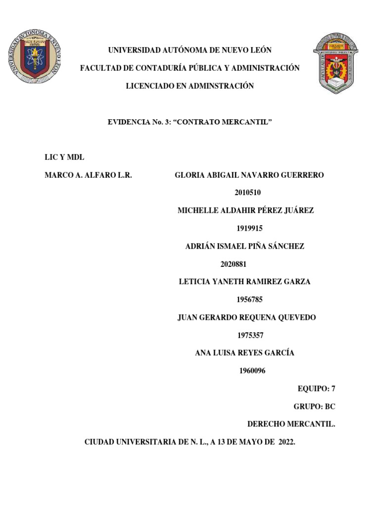 Dmer - Eq7 - BC - Ev3 - Contrato Mercantil | PDF | Derecho privado | Justicia