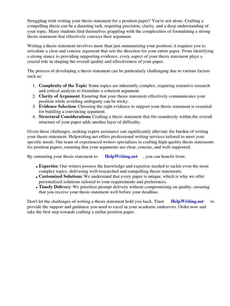 Thesis Statement Position Paper Examples | PDF | Essays | Thesis