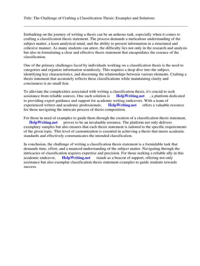 Classification Thesis Statement Examples | PDF | Essays | Thesis