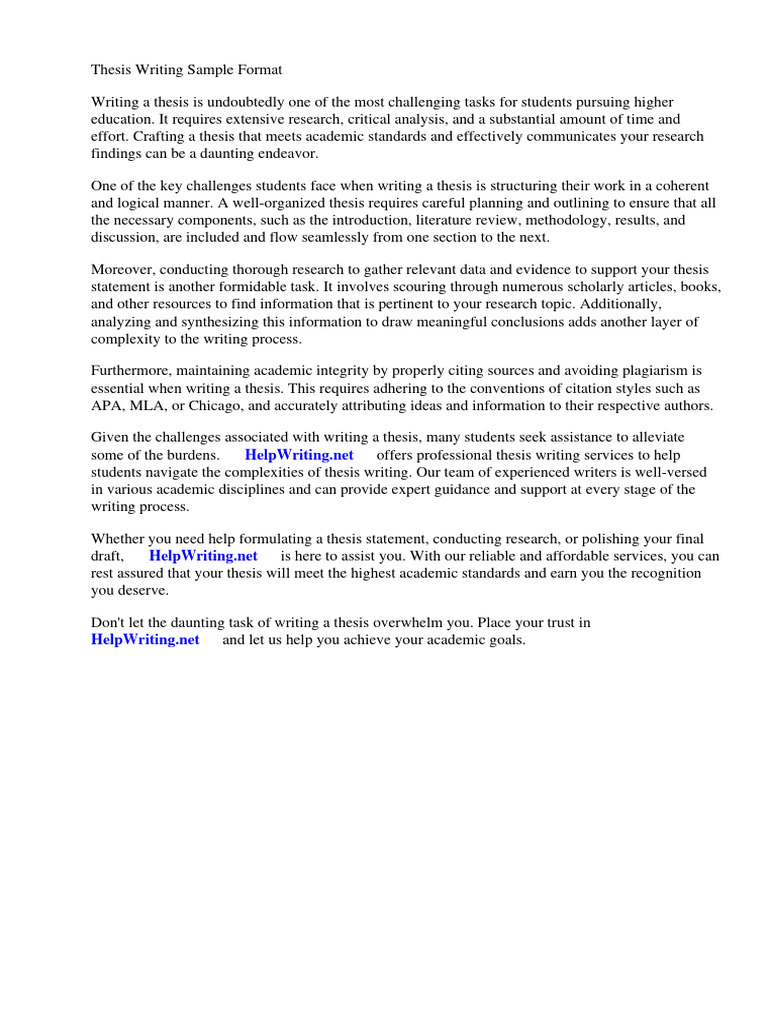 Thesis Writing Sample Format | PDF | Thesis | Information