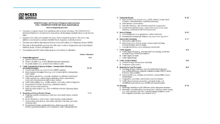 NCEES Exam Specs From April 2024 | PDF
