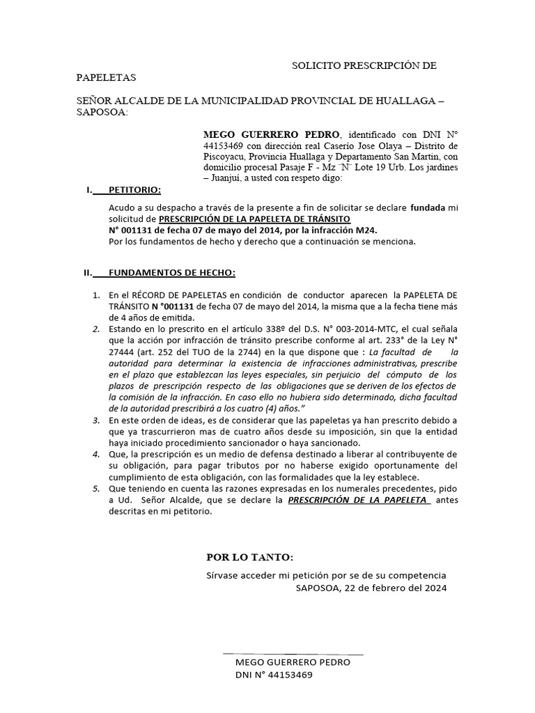 Solicito Prescripción de Papeletas | PDF