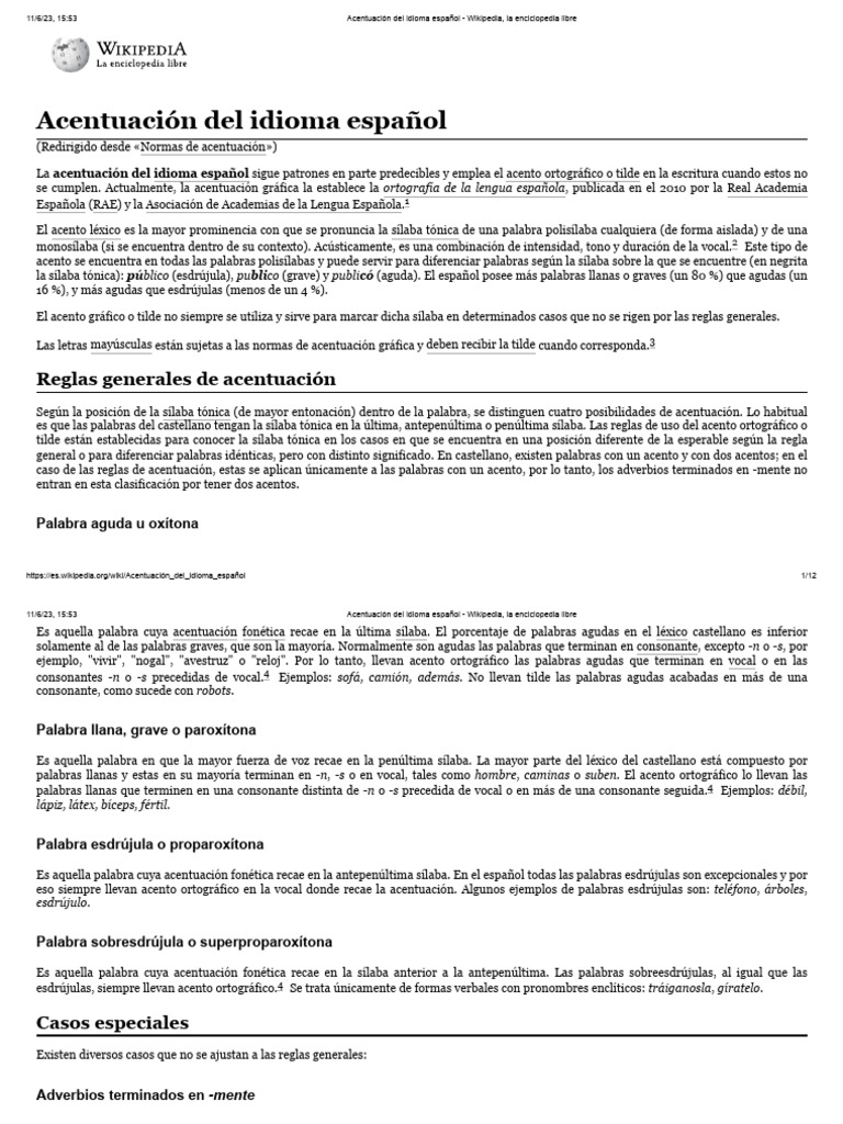 Acentuación Del Idioma Español - Wikipedia, La Enciclopedia Libre | PDF ...