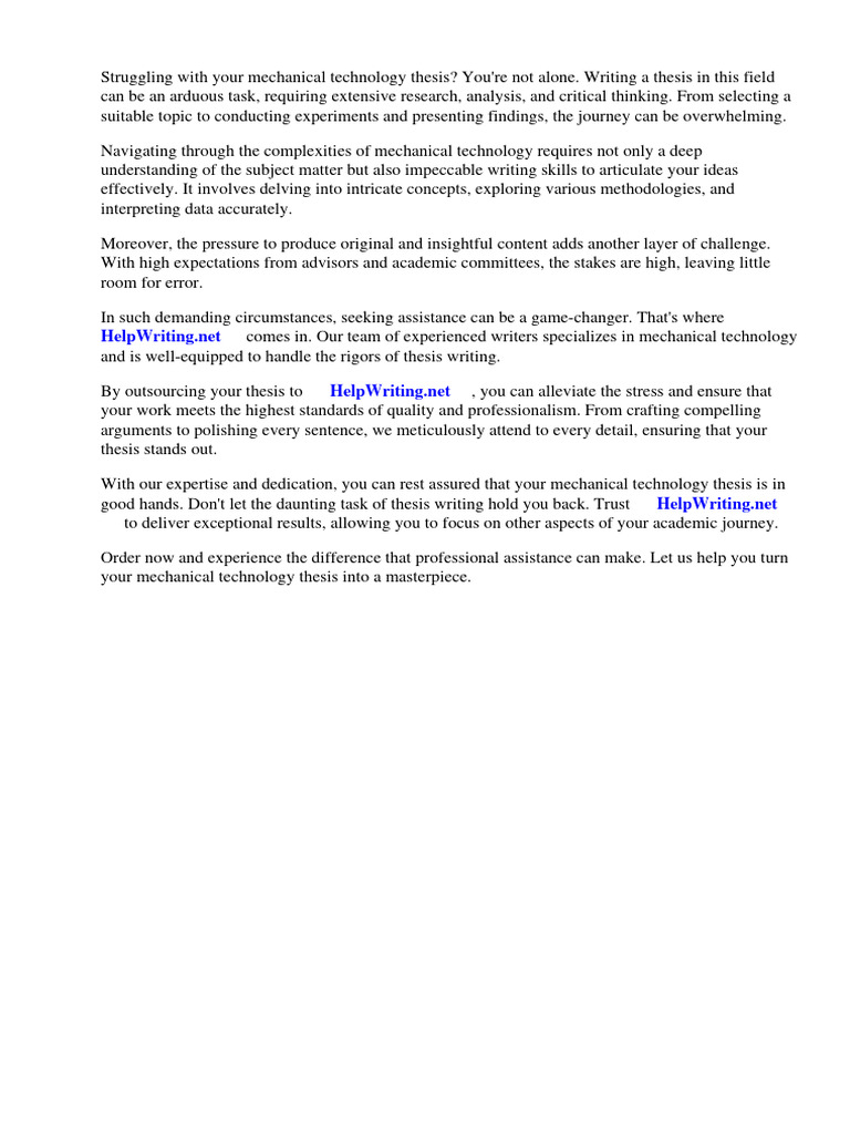 Mechanical Technology Sample Thesis | PDF