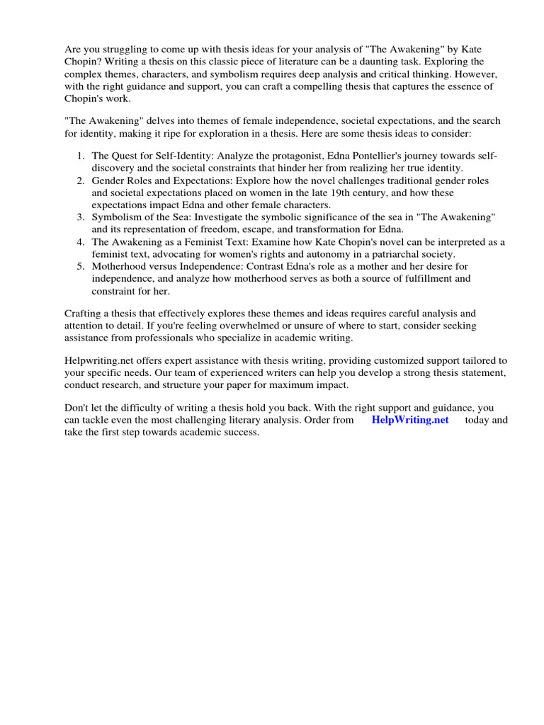 Thesis Ideas For The Awakening by Kate Chopin | PDF | The Awakening ...