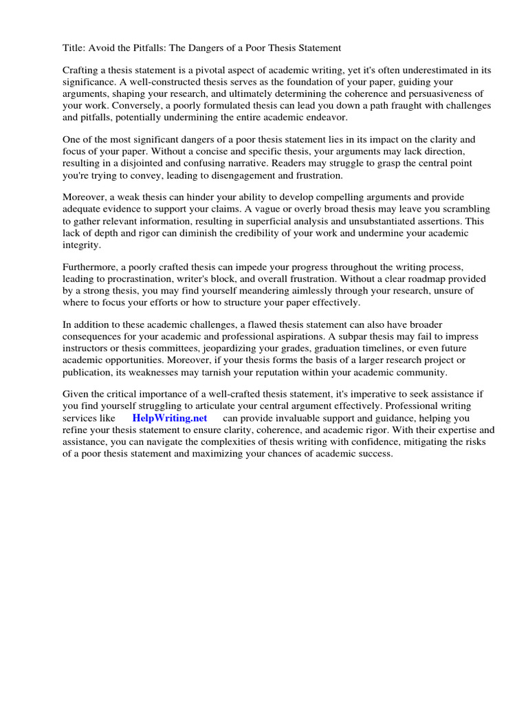 Dangers of A Poor Thesis Statement | PDF | Essays | Thesis