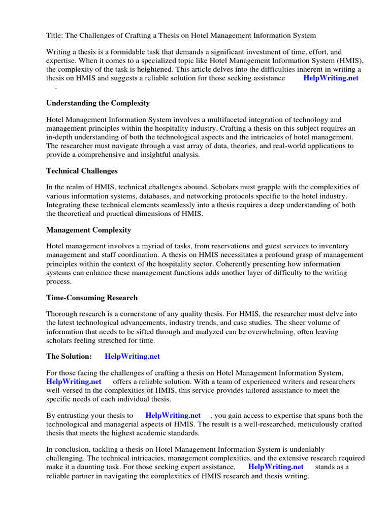 Thesis Hotel Management Information System | PDF | Automation | Information